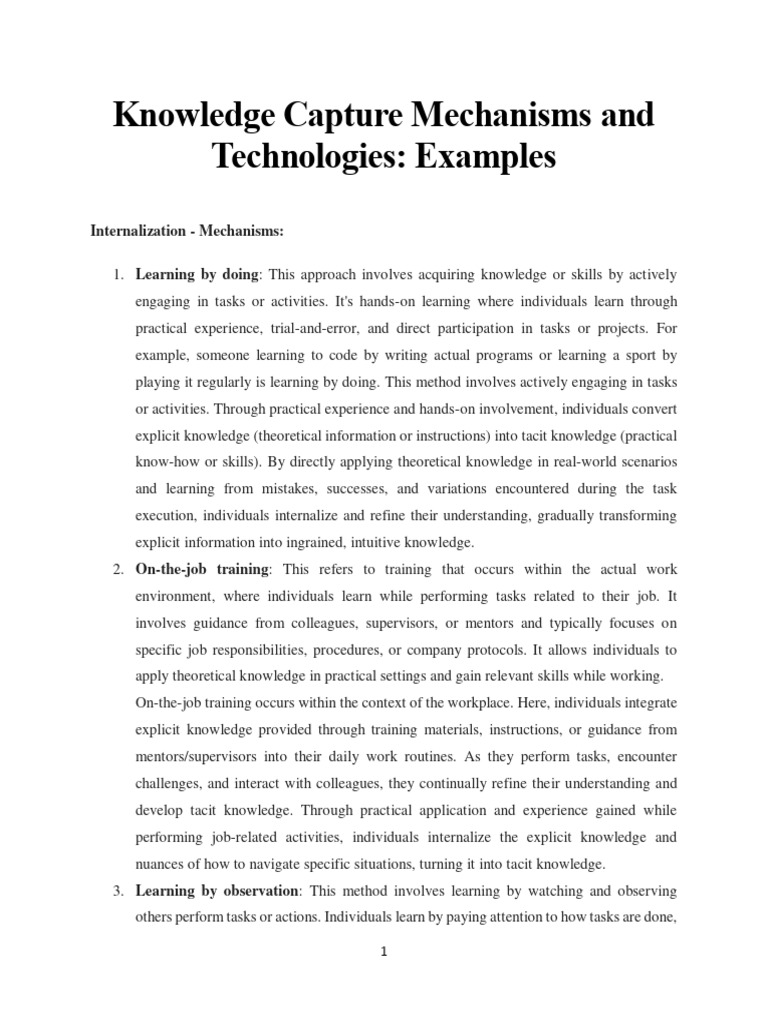Knowledge Capture Mechanisms and Technologies Examples | PDF ...