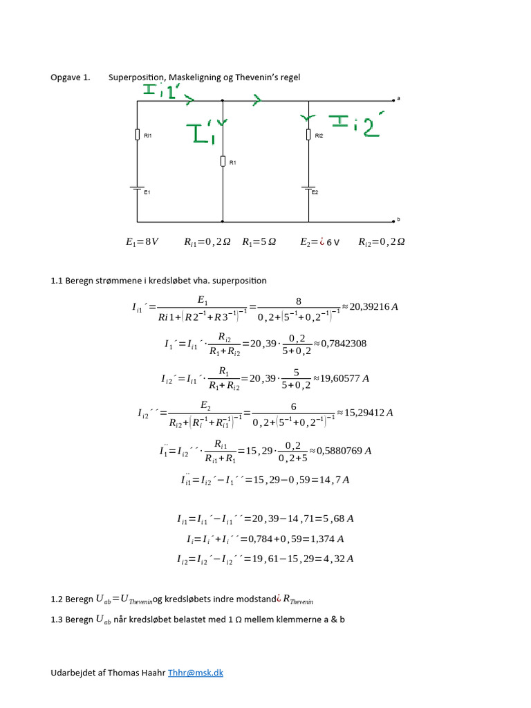 Opgaver Superposition Maskeligninger Og Thevenin | PDF