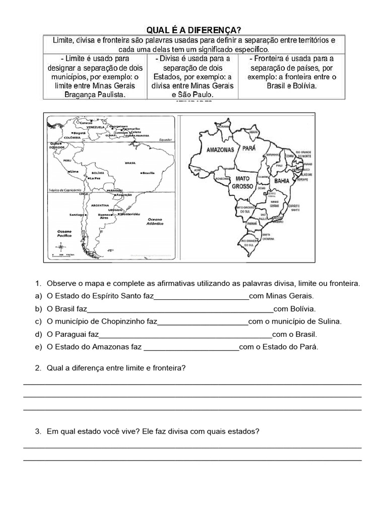 Atividade sobre Limites e Fronteiras | PDF