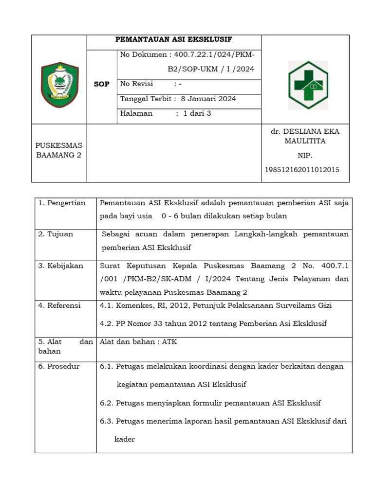 Panduan Pemantauan ASI Eksklusif | PDF