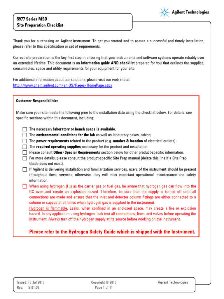 5977 Series MSD Site Preparation Checklist | PDF | Gas Chromatography ...
