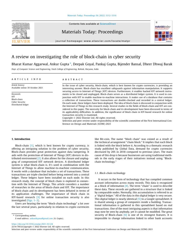 Investigating The Role of Block-Chain in Cyber Security | PDF | Internet Of Things | Wireless ...