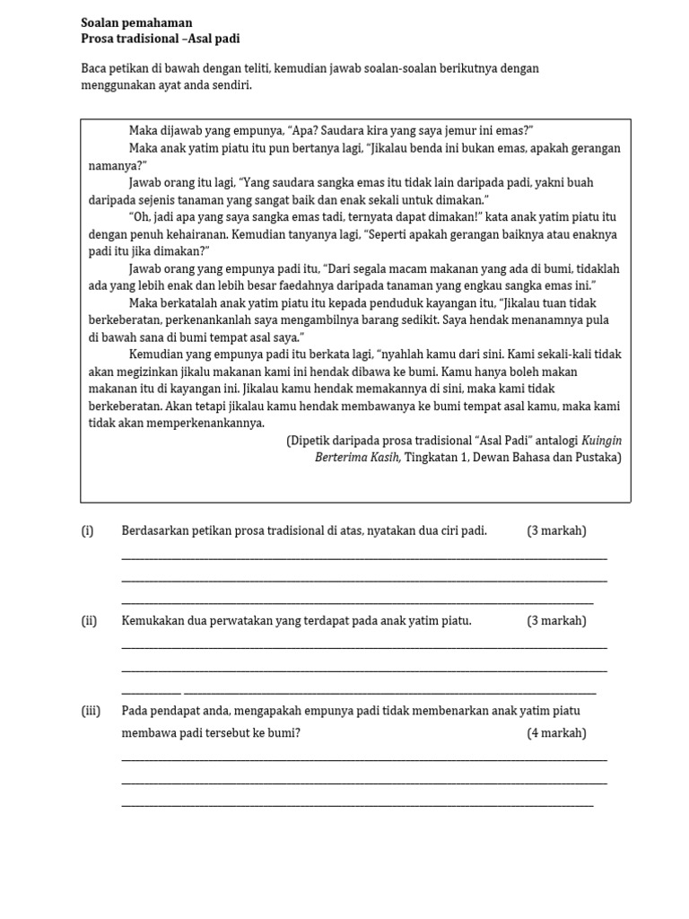 Ciri dan Perwatakan dalam Asal Padi | PDF