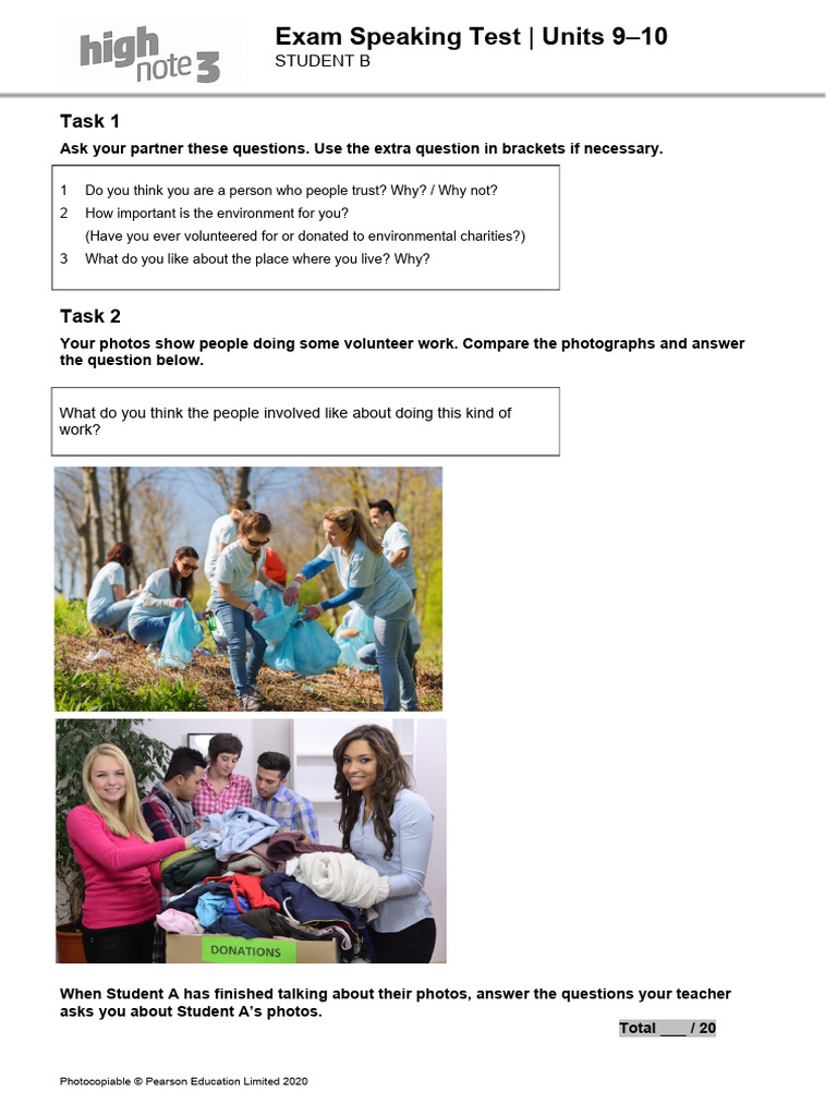 HighNote3 Speaking Test Units09 10 GroupB | PDF