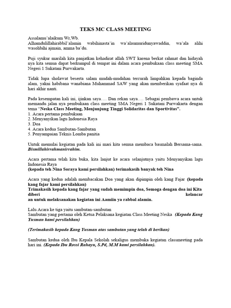 Pembukaan Class Meeting SMA | PDF | Kajian Bahasa Asing | Agama ...