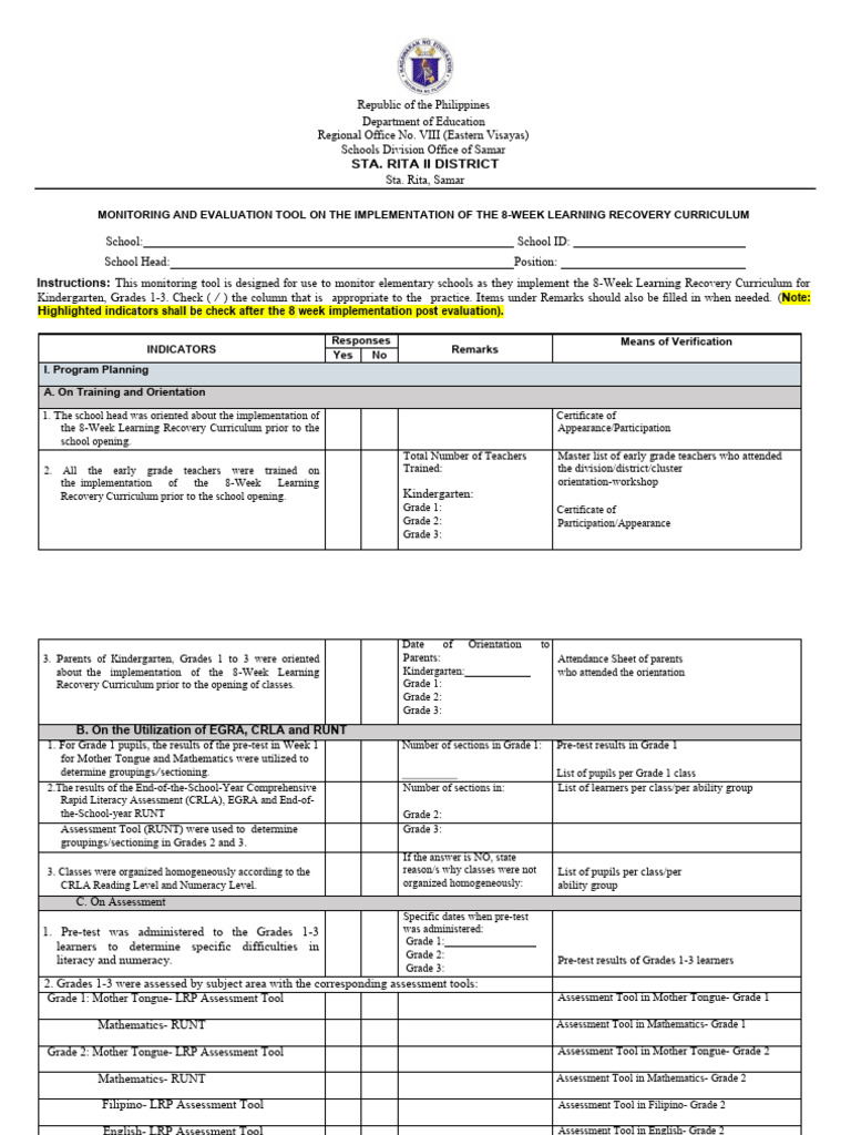 LRC Monitoring Tool | Download Free PDF | Teachers | Curriculum