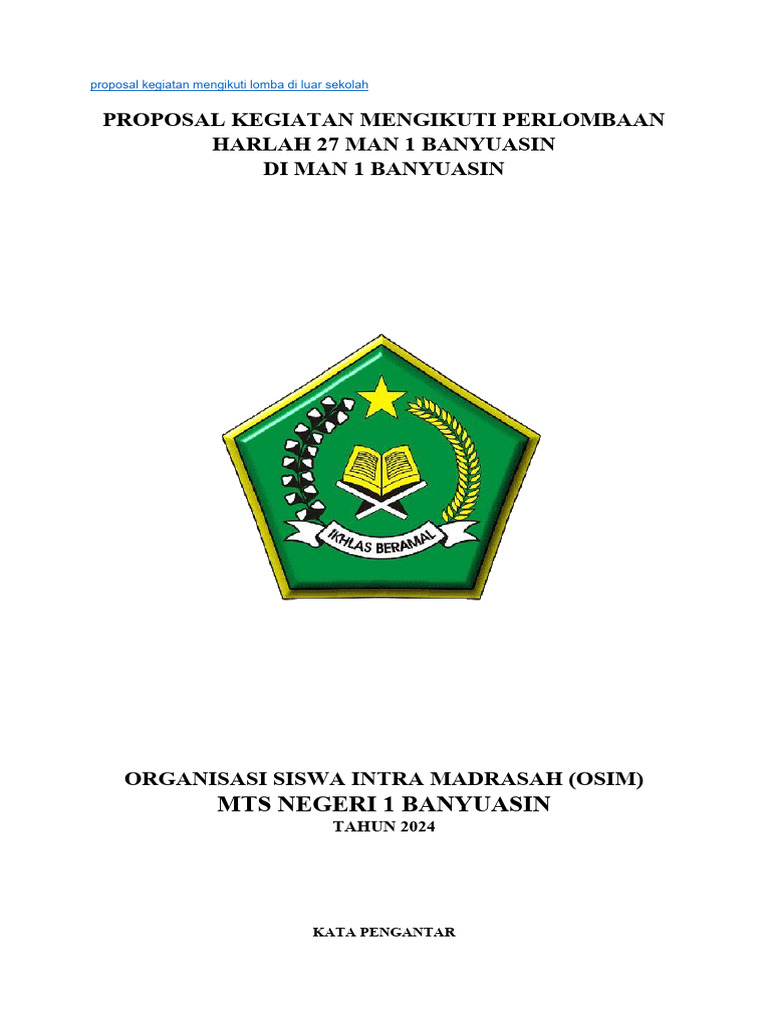 Proposal Kegiatan Mengikuti Lomba Di Luar Sekolah | PDF