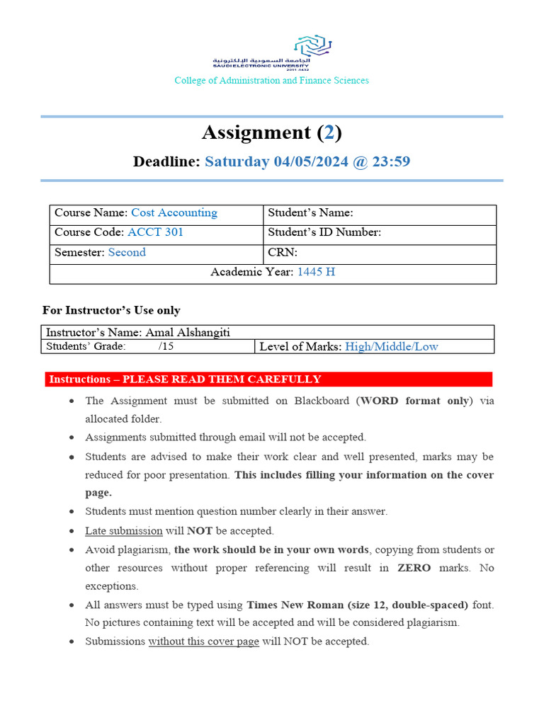 Assignment 2 ACCT 301 Questions | PDF | Business Economics | Business