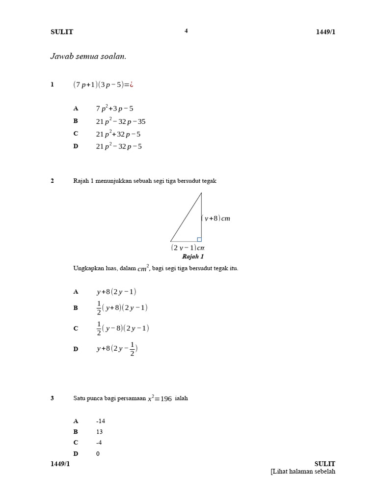 Matematik Kertas 1 Tingkatan 5 | PDF