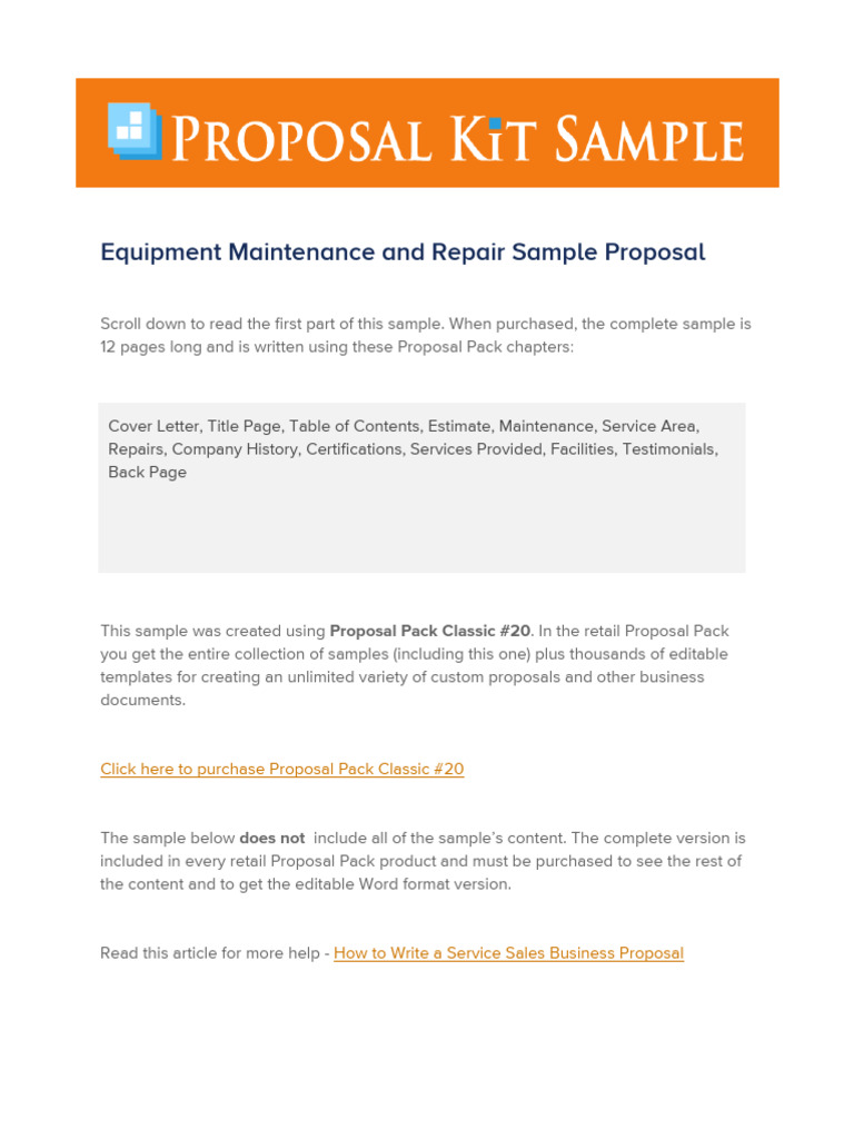 Equipment Maintenance and Repair Sample Proposal | Download Free PDF ...