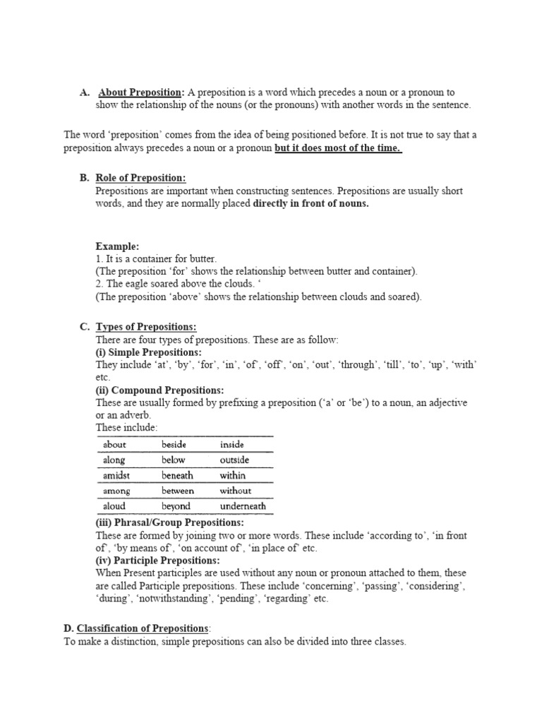 Understanding Prepositions: Types & Usage | PDF | Preposition And ...