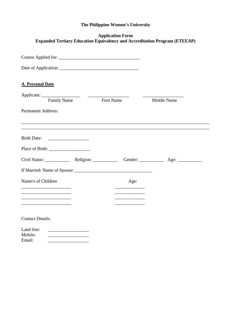 PWU ETEEAP Application Form | PDF | Academic Degree | Educational Stages