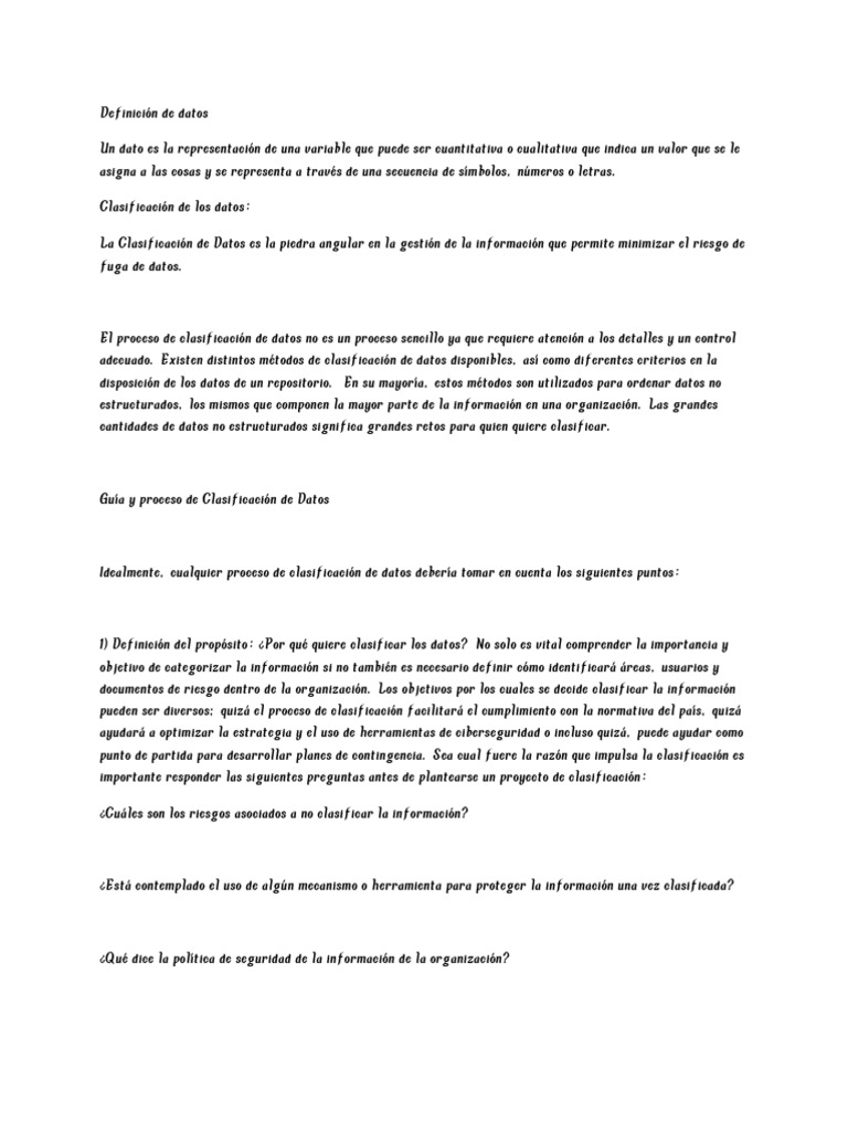 Clasificación y Definición de Datos | PDF