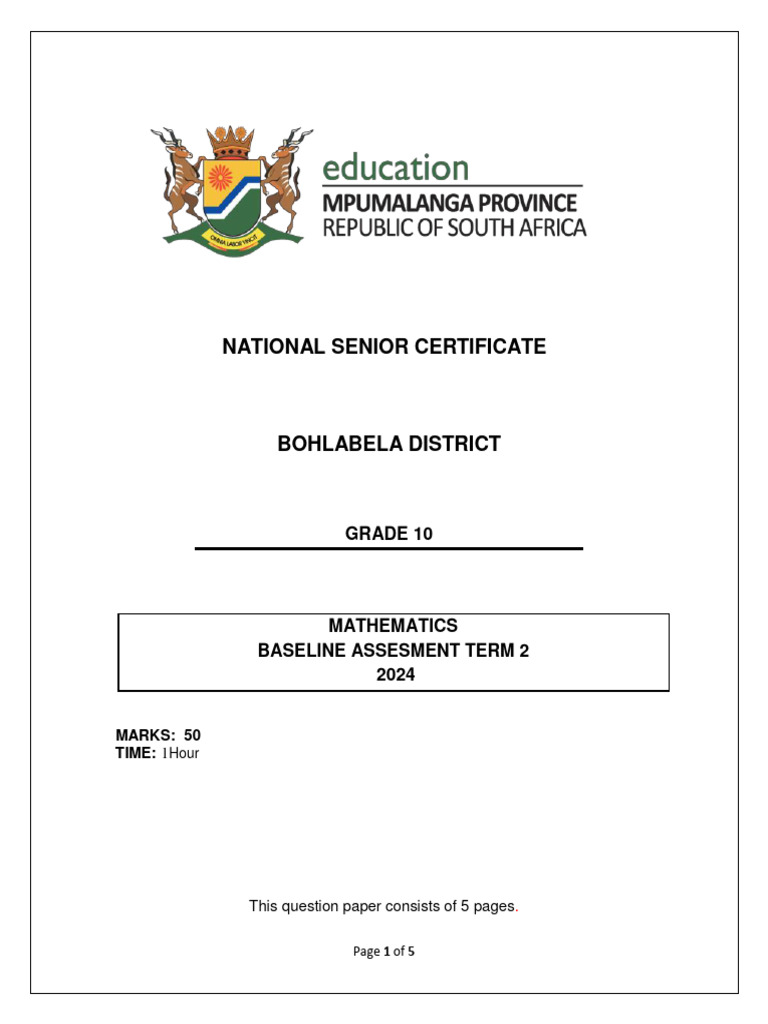 Baseline Assesment Grade 10 | PDF | Triangle | Mathematics