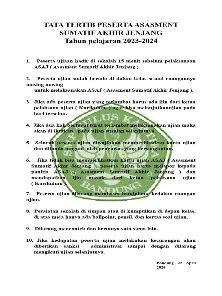 Tata Tertib Peserta Asaj | PDF