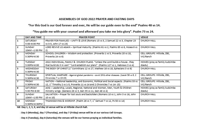 Assemblies of God 2022 Prayer Schedule | PDF | Bible Content ...