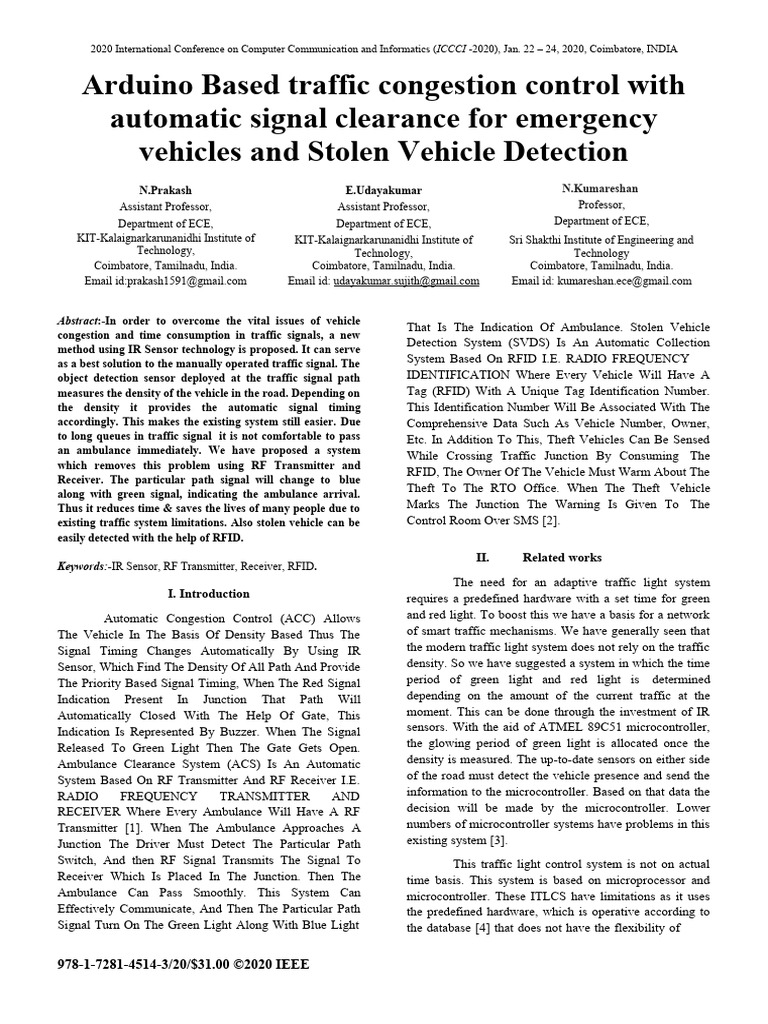 Arduino Based Traffic Congestion Control | PDF | Radio Frequency ...