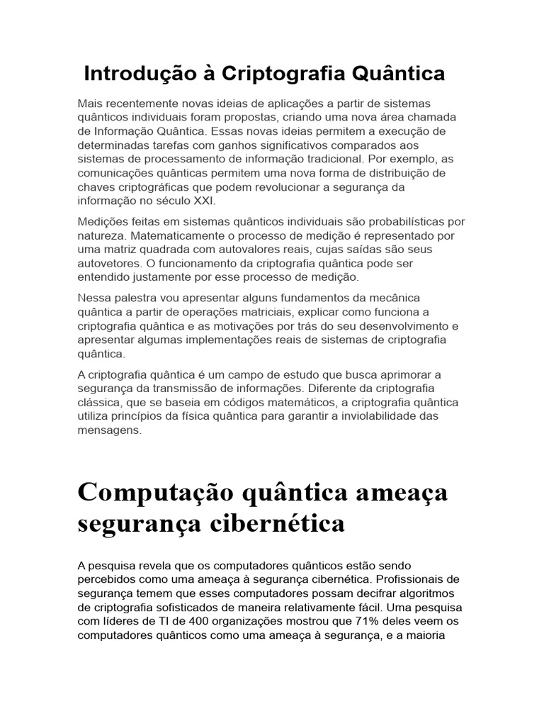 Introdução À Criptografia Quântica Redes | PDF | Criptografia ...