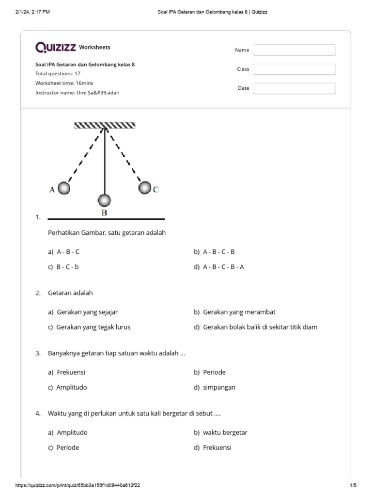 Soal IPA Getaran Dan Gelombang Kelas 8 - Quizizz | PDF | Seni | Sains & Matematika
