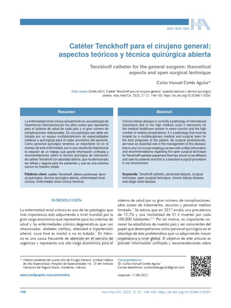 cateter tenckhoff | PDF | Abdomen | Peritoneo