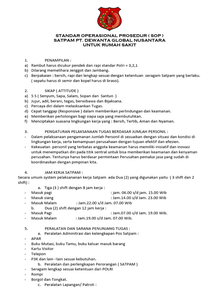 SOP Satpam PT Dewanta Global Nusantara | PDF | Bisnis | Ilmu Sosial