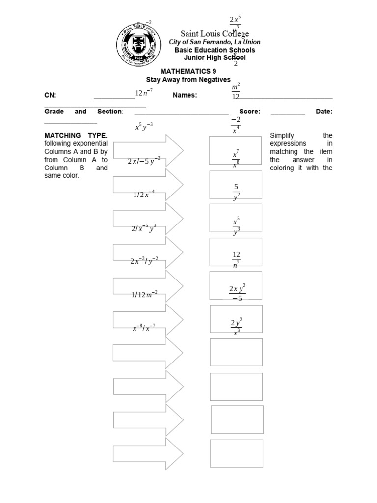 Worksheet On Negative Exponents | PDF | Exponentiation | Mathematical ...