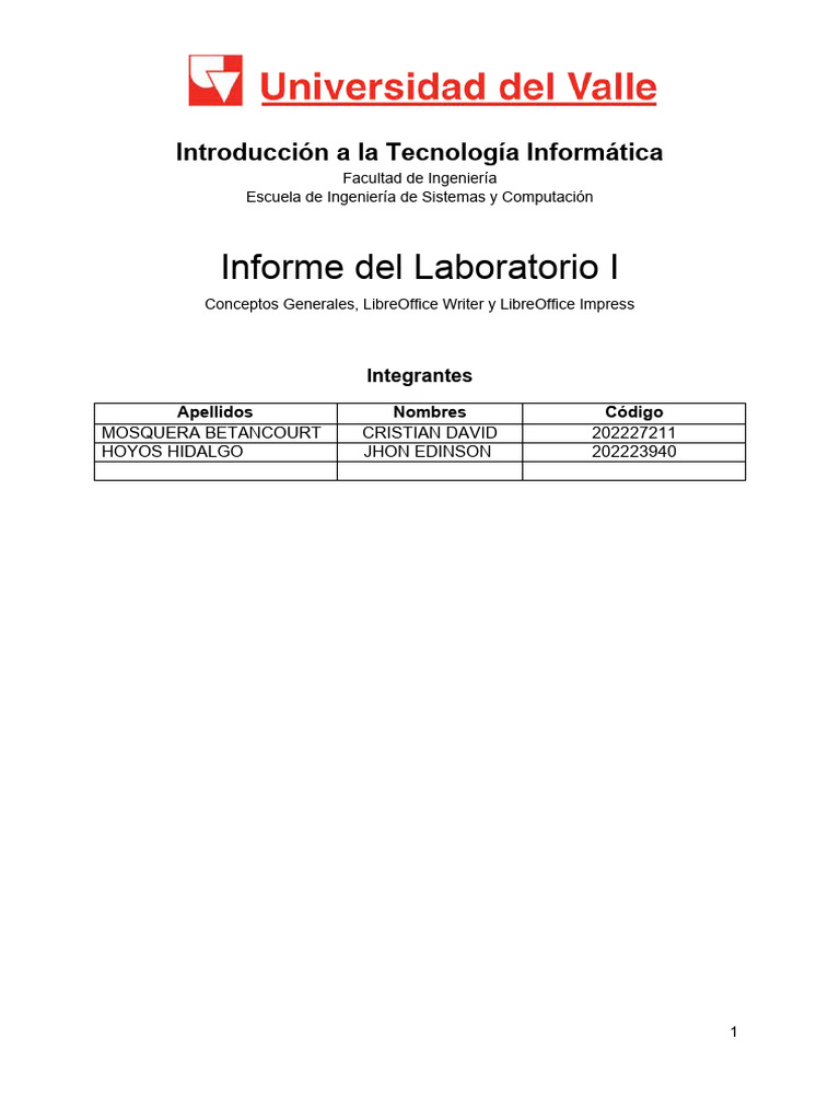 Plantilla Informe Laboratorio 1 | PDF | Procesador de textos | Internet