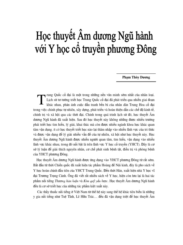 Hoc Thuyet Am Duong Ngu Hanh Trong y Hoc Co Truyen Phuong Dong | PDF