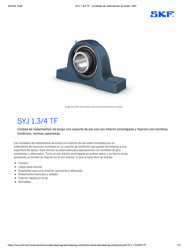 SYJ 1.3_4 TF - Unidades de Rodamientos de Bolas _ SKF | PDF | Tornillo | Red mundial