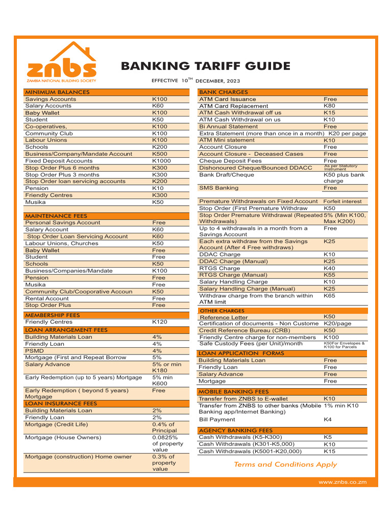Banking Tariff Guide | PDF | Mortgages | Banks