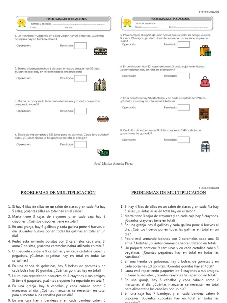 Problemas de Multiplicación 3° Grado | PDF | Ajedrez