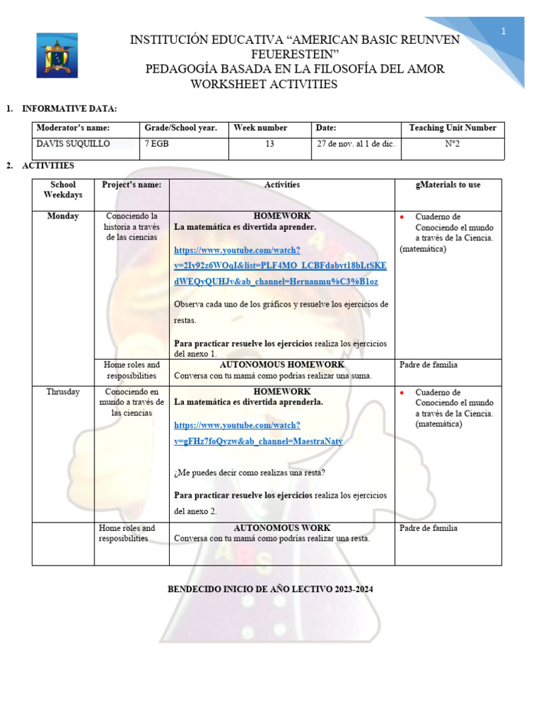 Hoja de Tareas13 Septimo Egb Adap | PDF