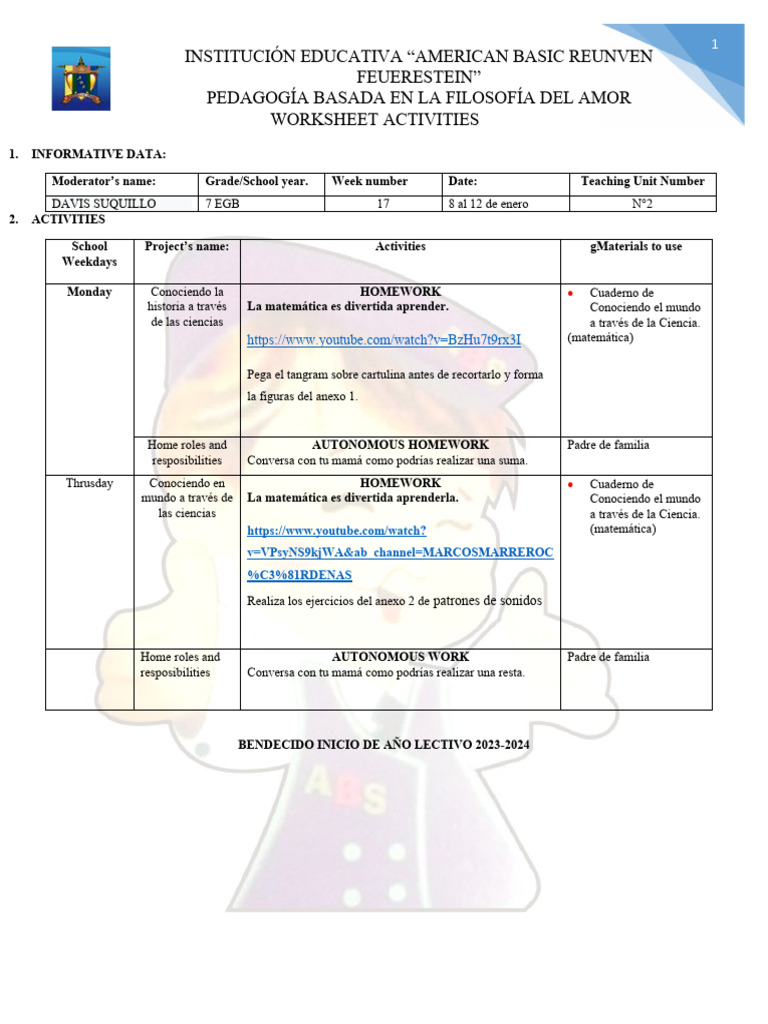Hoja de Tareas17 Septimo Egb Adap | PDF