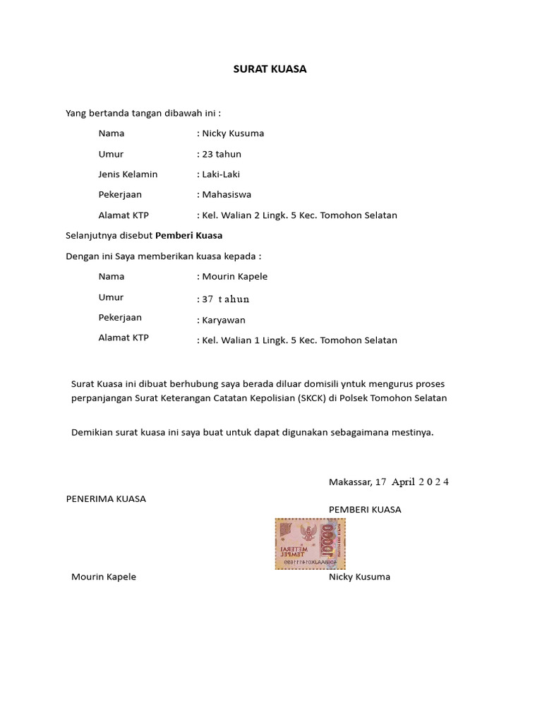 Surat Kuasa Perpanjangan SKCK - 072101 | PDF | Ilmu Sosial