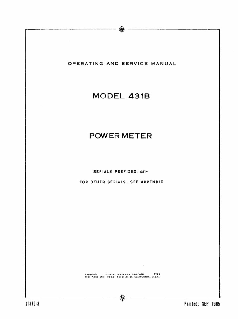 HP 431B Power Meter Operating and Service Manual | PDF | Metrology ...