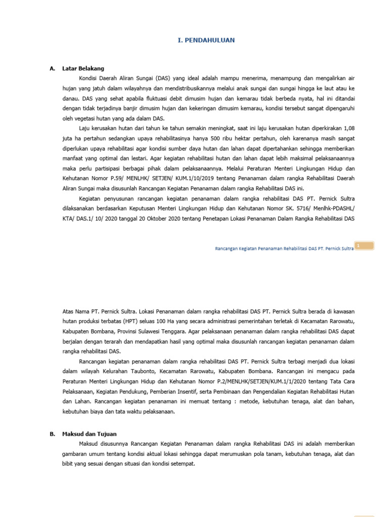 Rehabilitasi DAS PT. Pernick Sultra | PDF