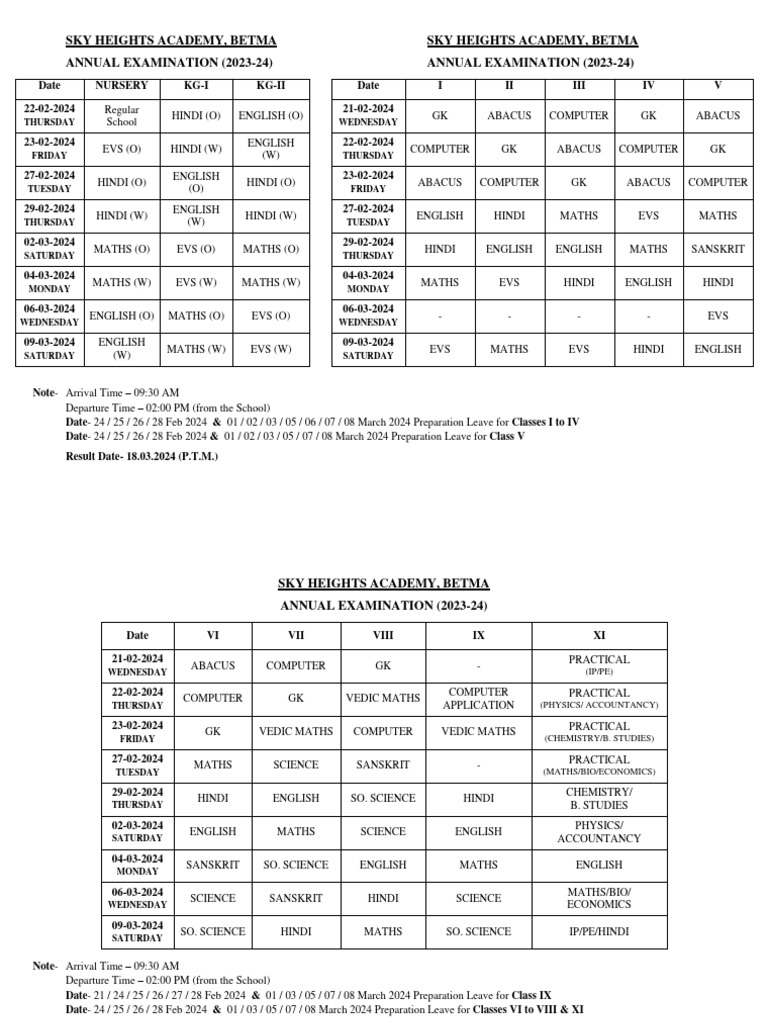 Annual Examination Time Table 2023-24 | PDF