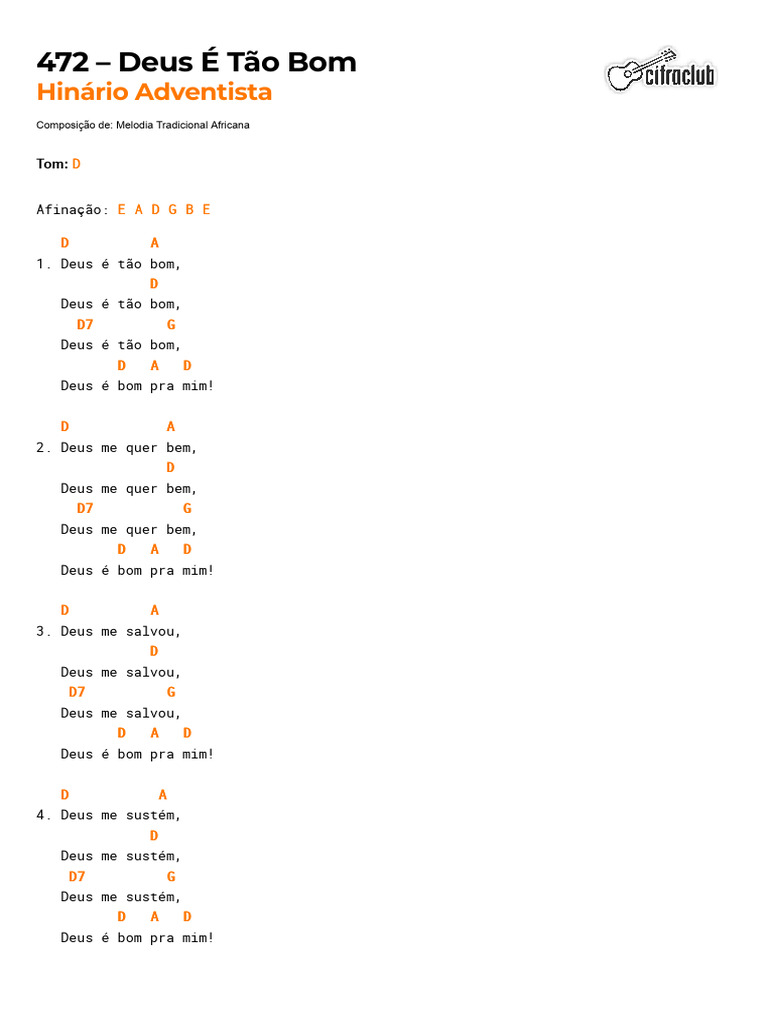 Cifra Club - Hinário Adventista - 472 - Deus É Tão Bom | PDF
