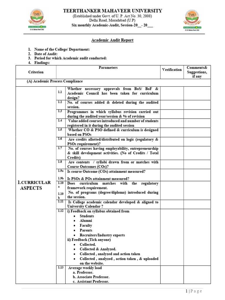 Academic Audit Report - Performa 2024 PDF | PDF | Curriculum | Mentorship