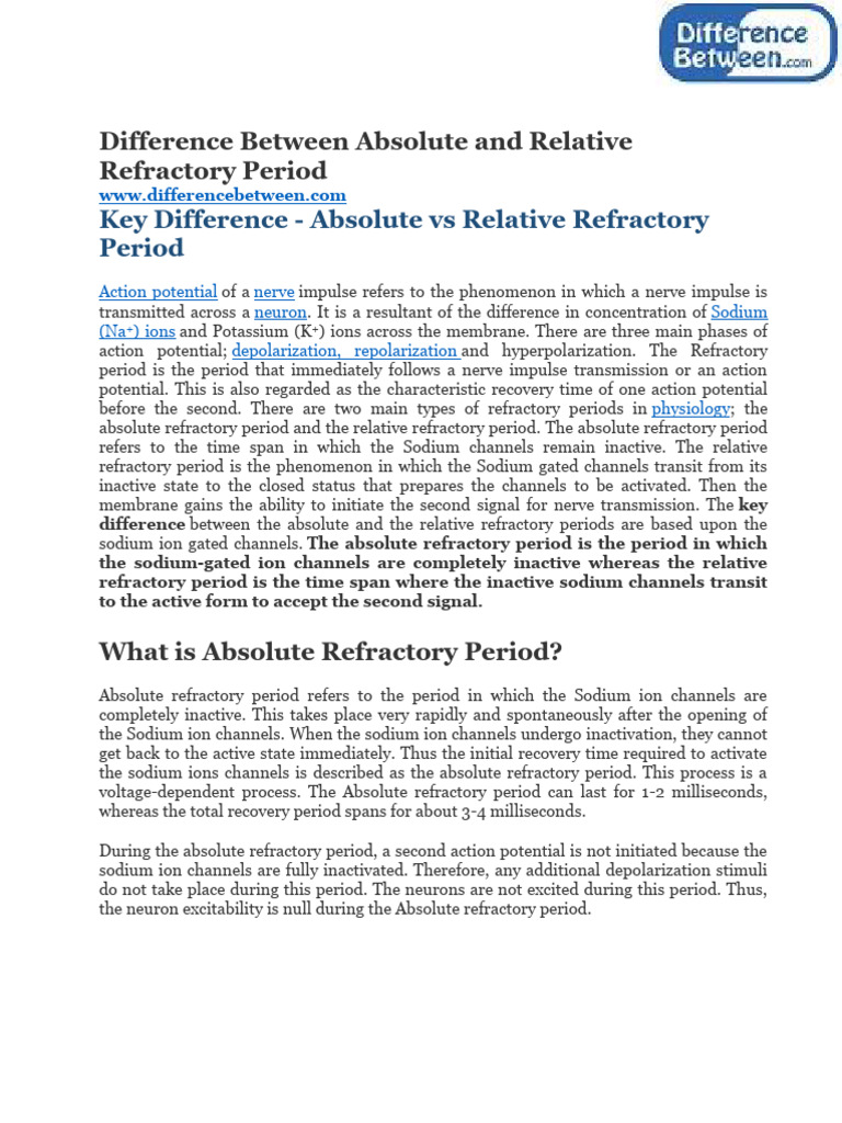 Difference Between Absolute and Relative Refractory Period | PDF ...