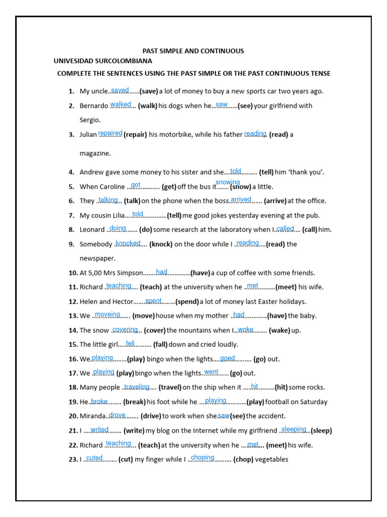 Exercise Past Simple and Continuous | PDF