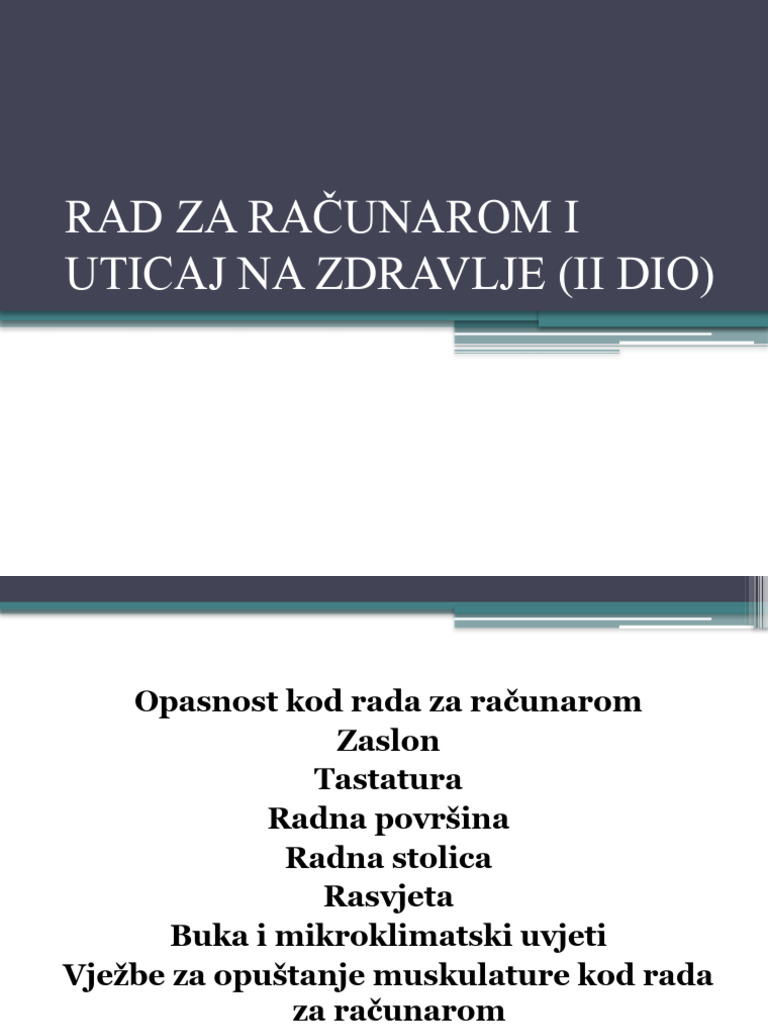 Rad Za Računarom I Uticaj Na Zdravlje | PDF