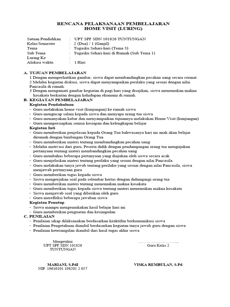 RPP Luring Kelas 2 Tema 3 | PDF