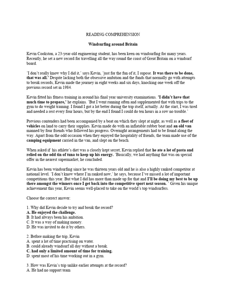 Reading Comprehension Key | PDF