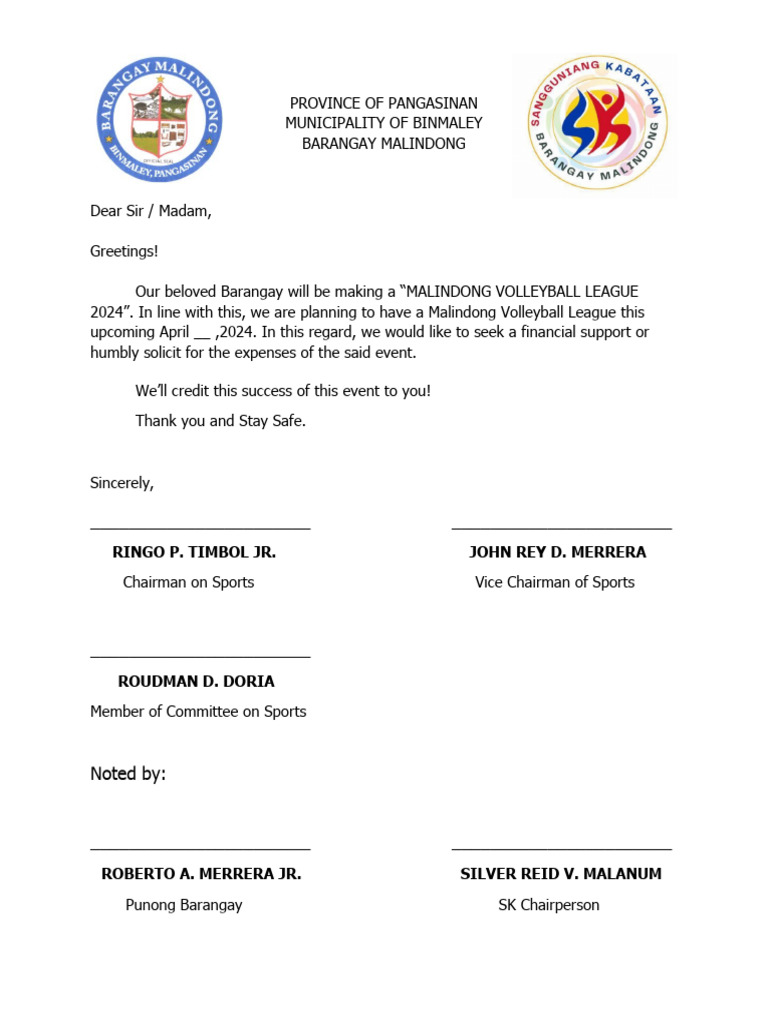 Solicitation Letter | PDF | Sports & Recreation | Lifestyle