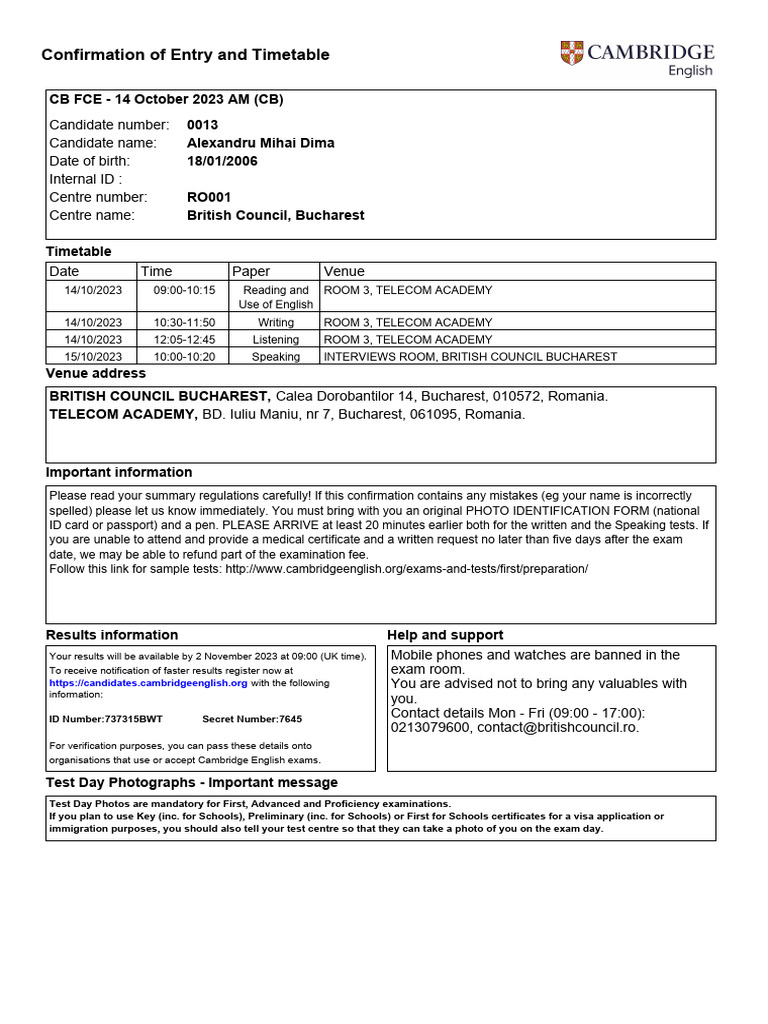 Confirmation of Entry and Timetable | Download Free PDF | Government ...