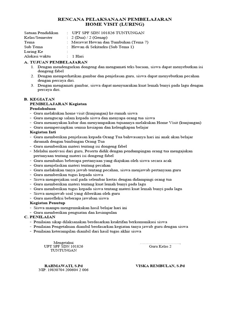 RPP Luring Kelas 2 Tema 7 | PDF