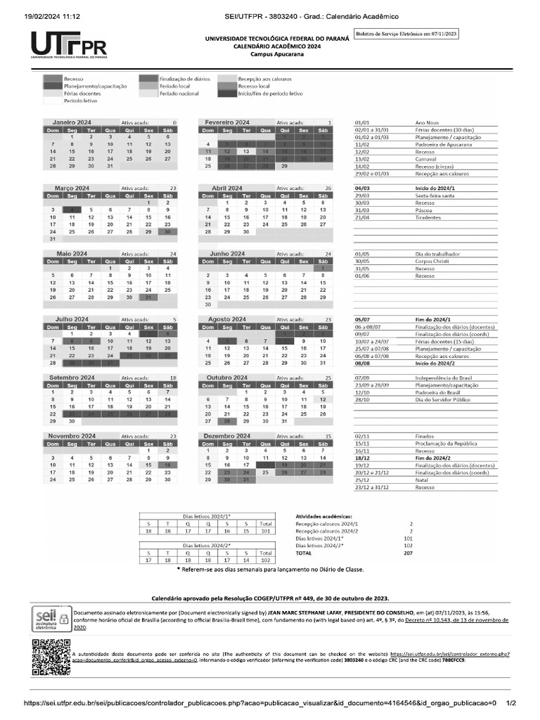 Calendário 2024 UTFPR | PDF | Technology & Engineering
