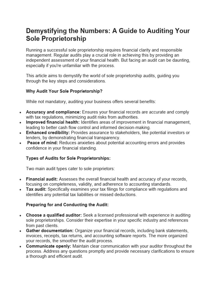 Sole Proprietor Audit Guide | PDF | Audit | Financial Audit