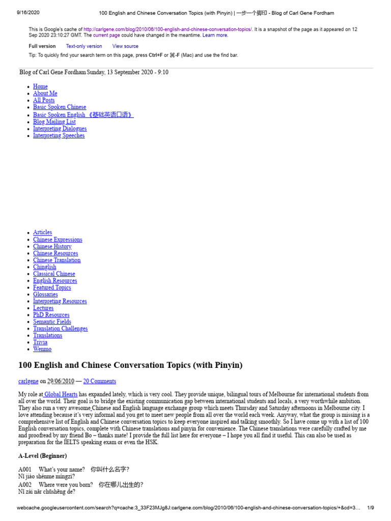 100 English and Chinese Conversation Topics (with Pinyin) - 一步一个脚印 ...